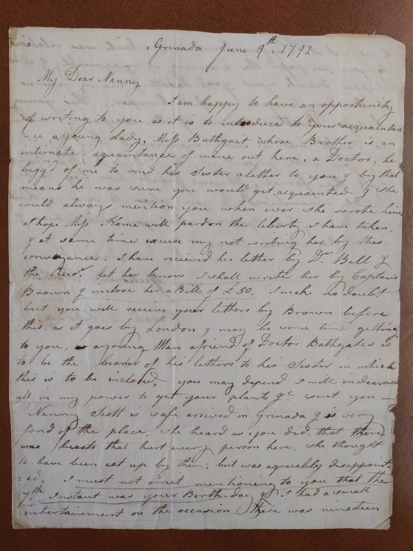 Sarah Stephens (Charlotte Town, Grenada) to Agnes Stephens. 9 June 1792 ...