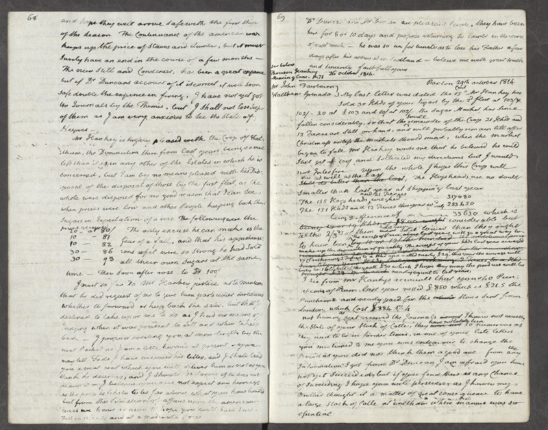 Letter book - George Home to John Fairbairn 29 October 1814 Sugar and ...