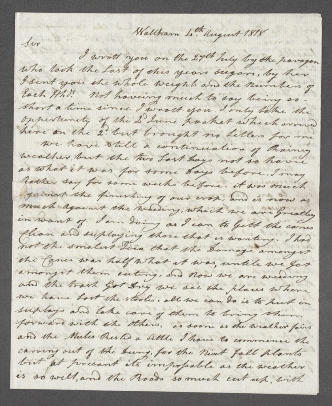 Letter John Fairbairn (Waltham) to George Home 4 August 1818 The ...