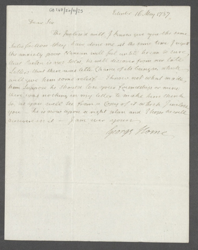 Letter - George Home to Patrick Home 16 May 1787 Encloses letter from ...
