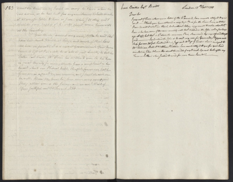 Letter Book - Ninian Home to Evan Baillie 18 September 1788 Thanks him ...