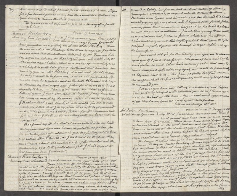 Letter Book - George Home to Thomson Hankey 13 Nov 1815 'Unsteady ...