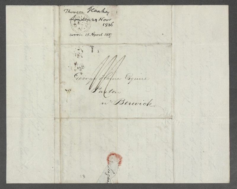 29 November 1816 Thomson Hankey to George Home Has received GH's letter ...