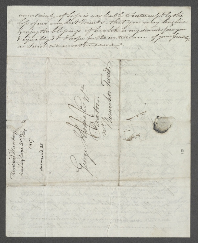 20 May 1817 Thomson Hankey to George Home Fairbairn's alarming illness ...