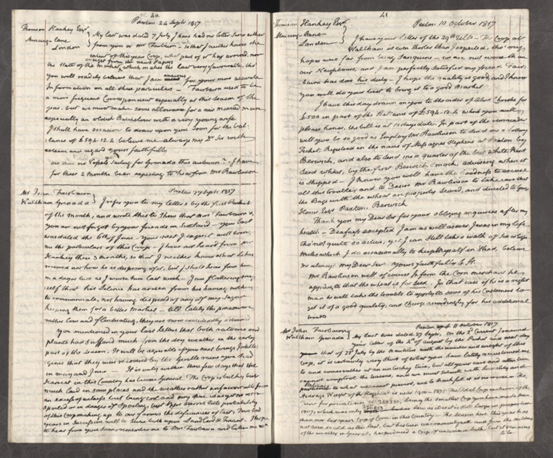 Letter Book - George Home to Thomson Hankey 10 Oct 1817 Disappointed ...
