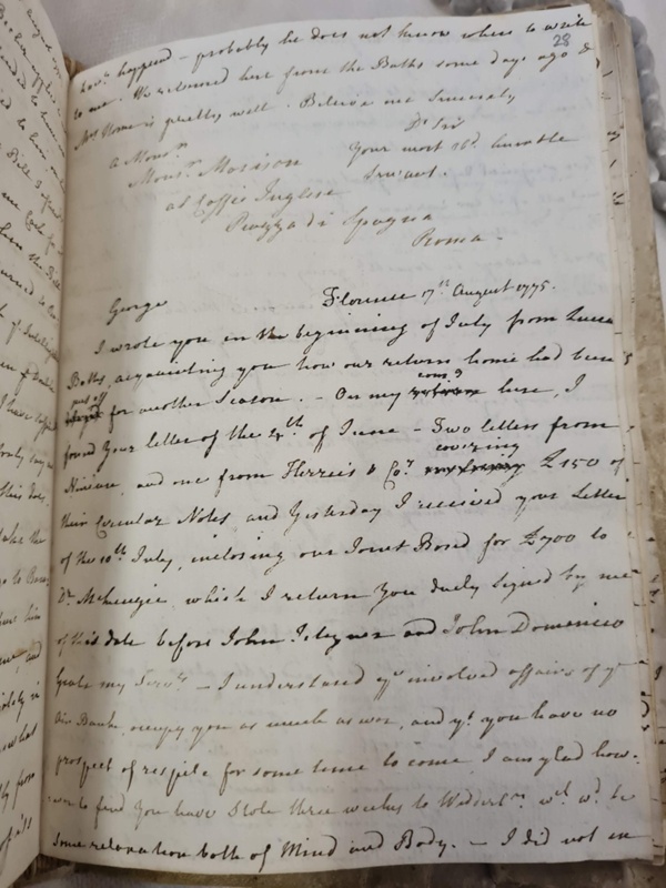 Letter Book Patrick Home to Colin Morison 7 August 1775 Florence A ...