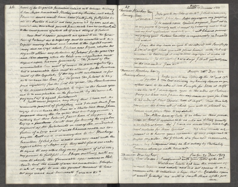 Letter Book - George Home to Thomas Hankey 24 Dec 1813 Further ...