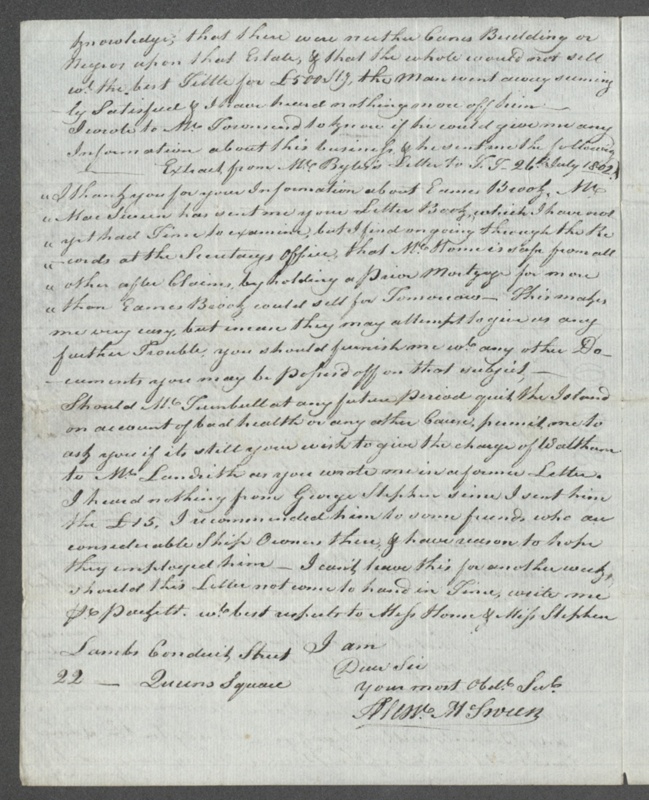 Letter - Alexander McSween (London) to George Home undated but received ...
