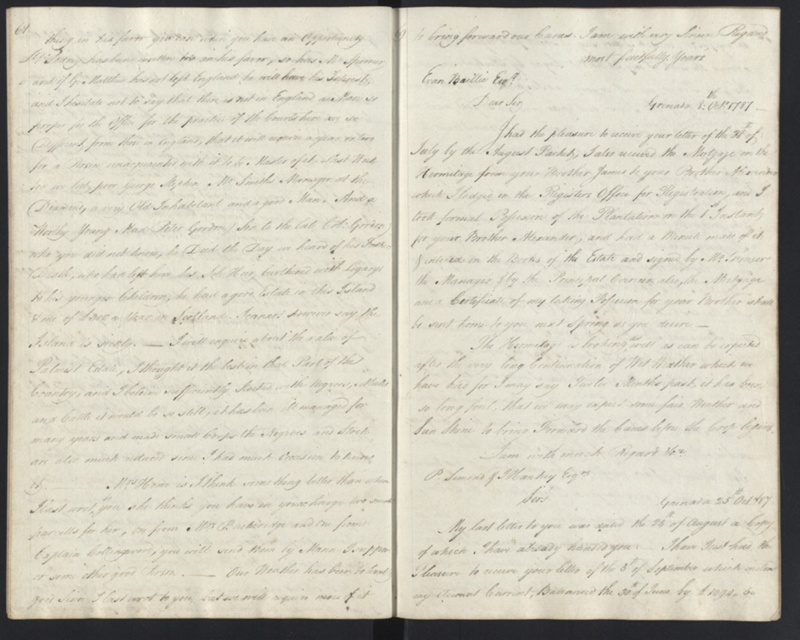 Letter Book - Ninian Home to Evan Baillie 8 October 1787 Has received ...