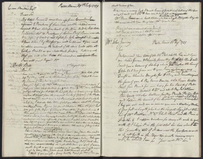 Letter Book - Ninian Home to Evan Baillie 29 July 1789. Gives notice of ...