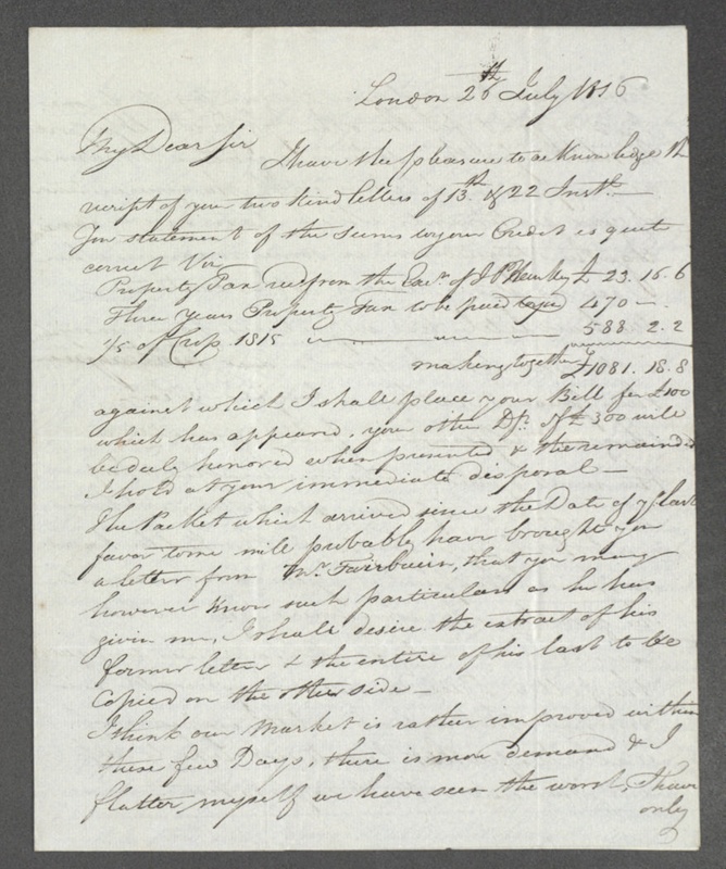 26 July 1816 Thomson Hankey to George Home £1081.18.8 to GH's credit ...