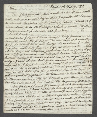 Letter George Home to Patrick Home 16 Feb 1782 Tack of Swinewood mill ...