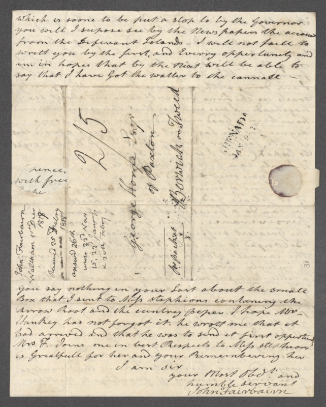 Letter John Fairbairn (Waltham) to George Home 1 December 1817 The ...