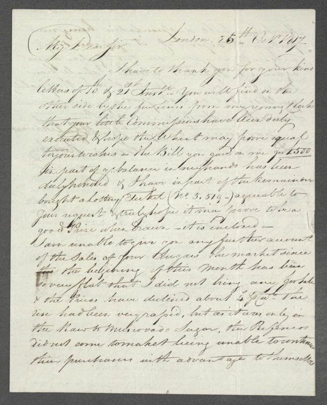 25 October 1817 Thomson Hankey to George Home TH has honoured GH's bill ...