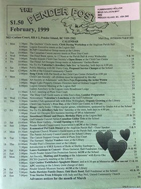 The Pender Post, February 1999; Pender Post Society; 1999; 020.0141. ...