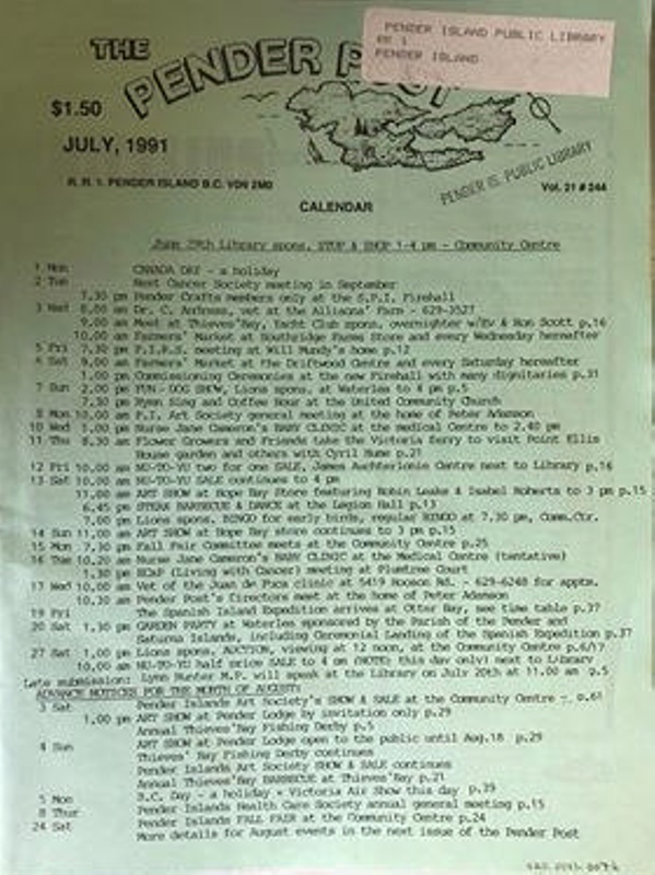 The Pender Post, July 1991 ; Pender Post Society; 1991; 020.0141.0072 ...