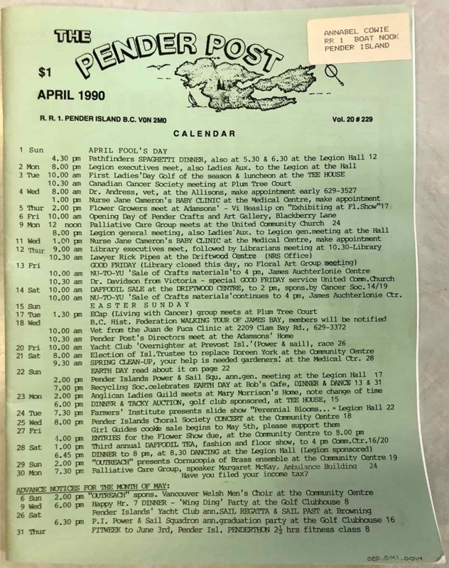 The Pender Post, April 1990; Pender Post Society; 1990; 020.0141.0057 ...