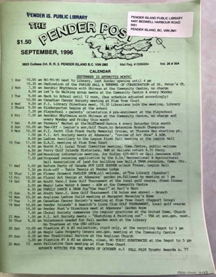 The Pender Post, September 1996; Pender Post Society; 1996; 020.0141. ...