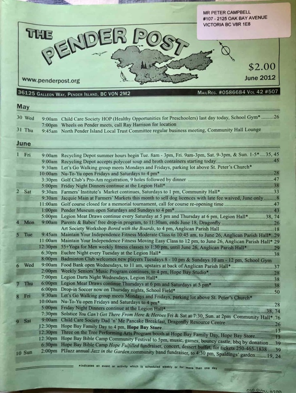 The Pender Post, June 2012; Pender Post Society; 2012; 020.0141.0299 ...