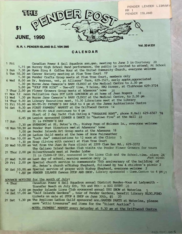 The Pender Post, June 1990; Pender Post Society; 1990; 020.0141.0059 ...