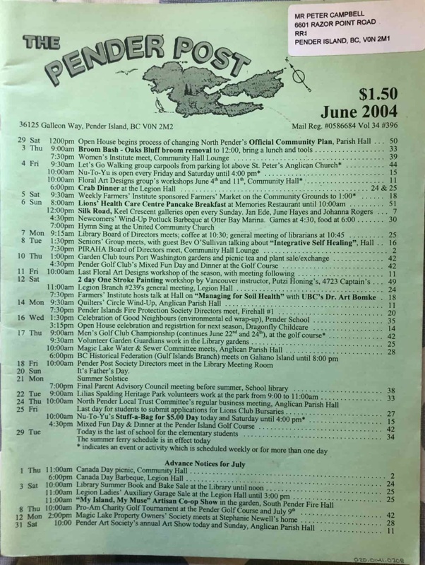 The Pender Post, June 2004; Pender Post Society; 2004; 020.0141.0208 ...