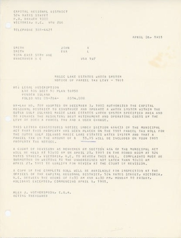 Magic Lake Estates Ltd. Water System Notice; Capital Regional District ...