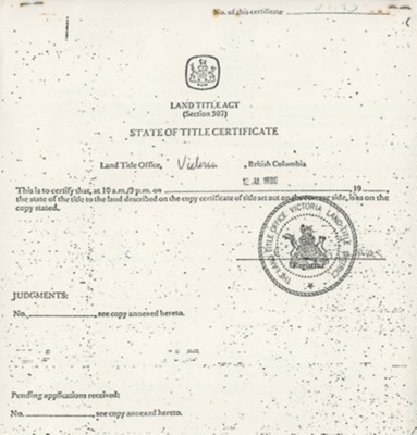 State of Title Certificate, Lots 1 - 5; Land Title Office, Victoria BC ...