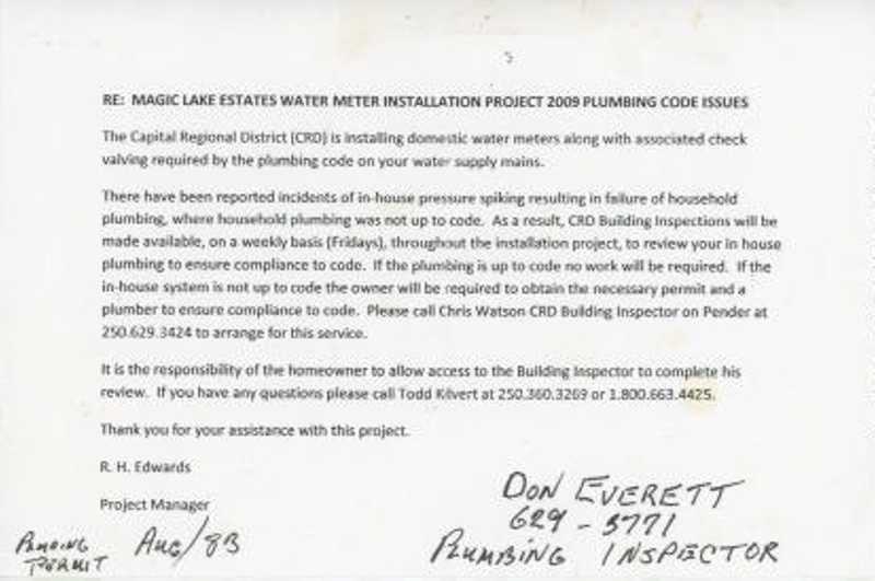 Magic Lake Estates Ltd. Water Meter Installation Project Plumbing Code ...