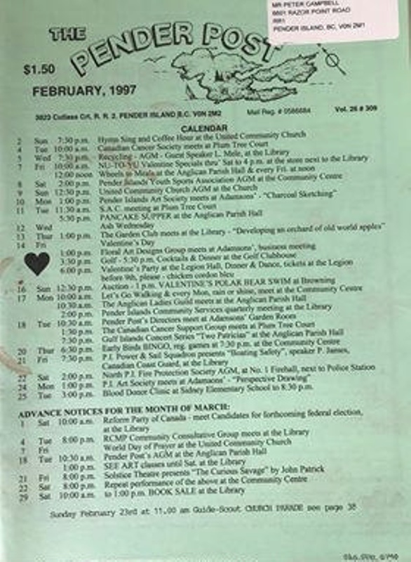 The Pender Post, February 1997 ; Pender Post Society; 1997; 020.0141. ...
