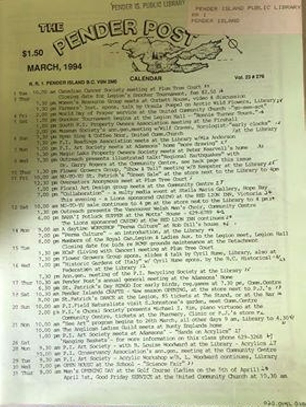 The Pender Post, March 1994; Pender Post Society; 1994; 020.0141.0104 ...