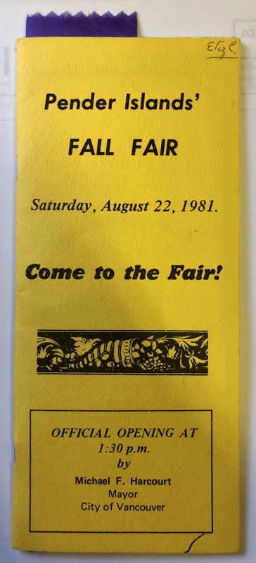 Pender Islands' Fall Fair Brochure, 1981.; Pender Islands Fall Fair ...