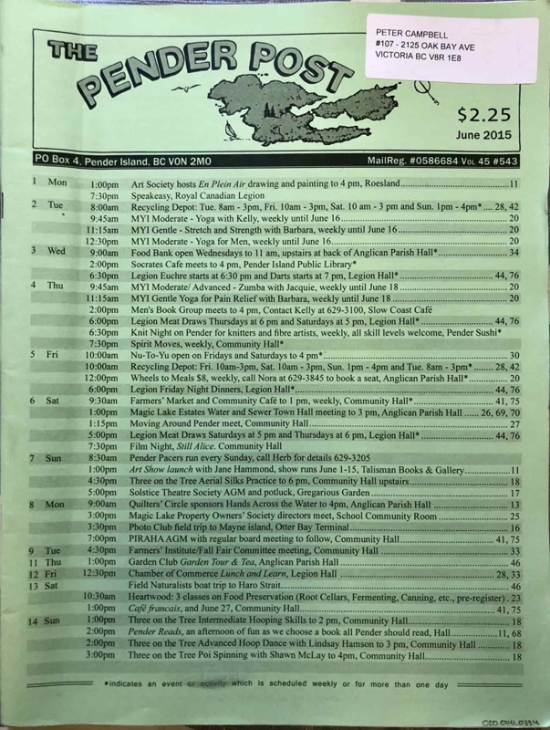 The Pender Post, June 2015; Pender Post Society; 2015; 020.0141.0334 ...