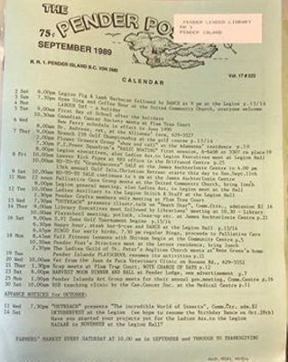 The Pender Post, September 1989; Pender Post Society; 1989; 020.0141. ...