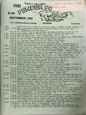 The Pender Post, September 1993; Pender Post Society; 1993; 020.0141. ...