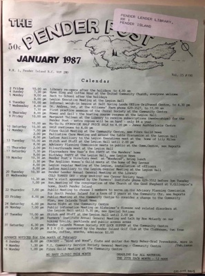 The Pender Post, January 1987; Pender Post Society; 1987; 020.0141.0018 ...