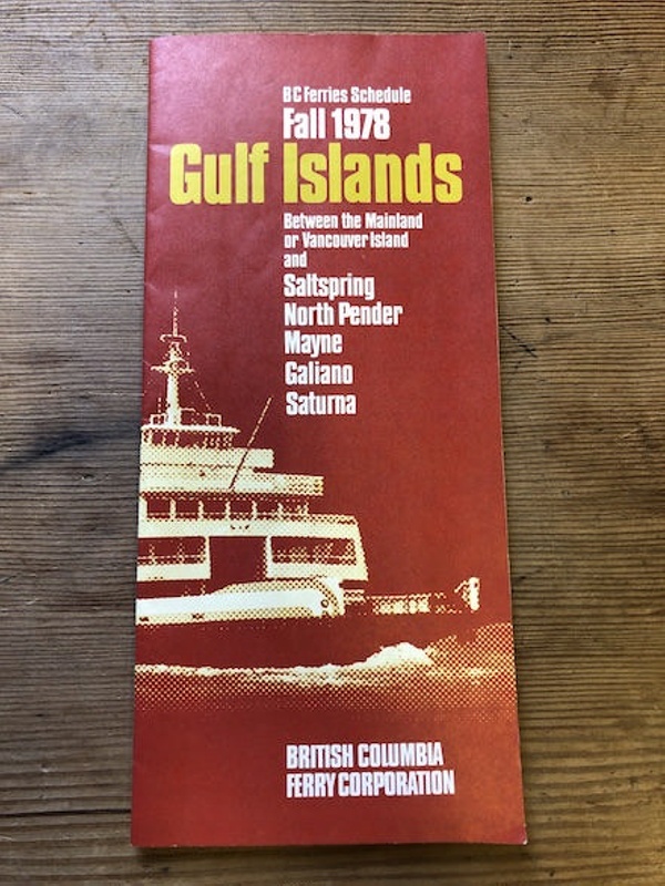 BC Ferries Gulf Islands Sailing Schedule, Fall 1978; BC Ferries; 1978 ...