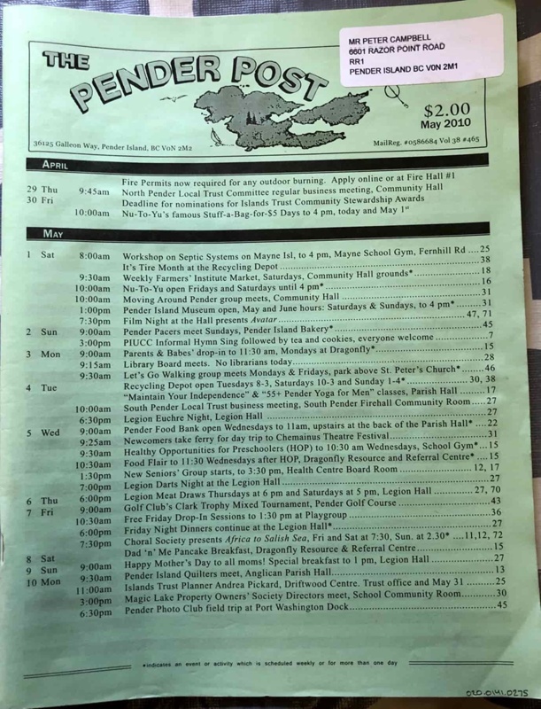 The Pender Post, May 2020; Pender Post Society; 2010; 020.0141.0275 | eHive
