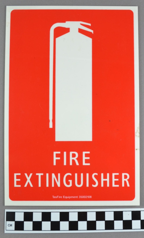 Fire extinguisher location sign; Tas Fire Equipment; c. 2005; BMHC ...