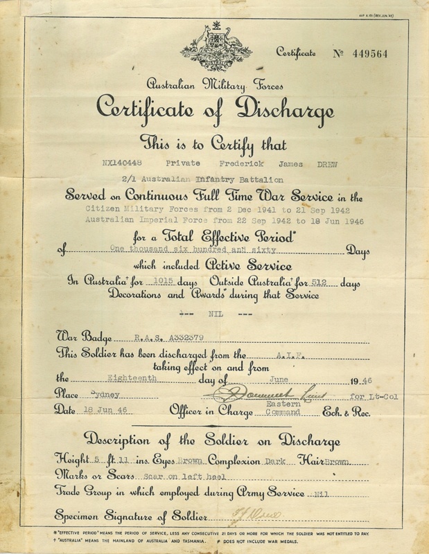 Discharge certificate; Australian Government; 18-06-1946; BMHC_15456 ...