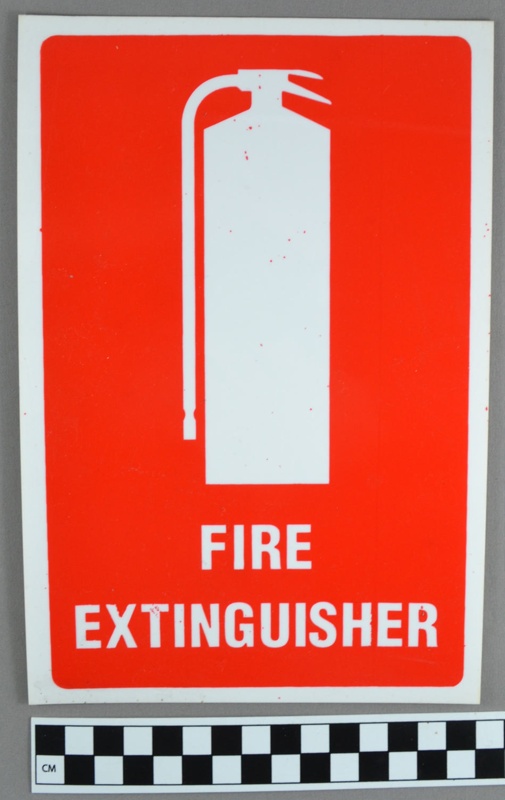 Fire extinguisher location sign; unknown; c. 2005; BMHC_17362 | eHive