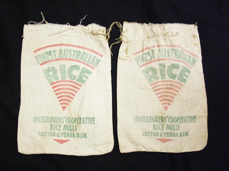 Rice bags, calico, 'Ricegrowers' Cooperative Rice Mills'; Ricegrowers ...
