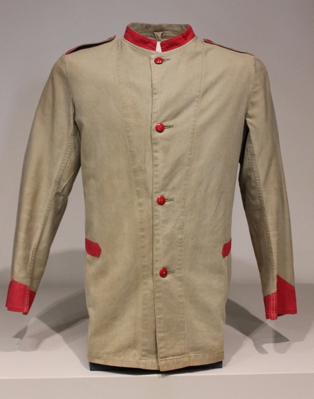 Ride attendants jacket, Luna Park uniform, beige/red cotton twill; c ...