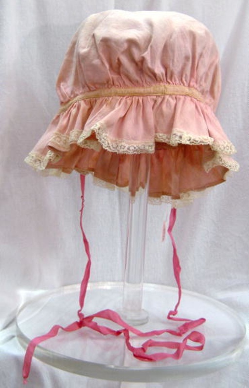 Bonnet, pink cotton/white lace; 97.43 | eHive