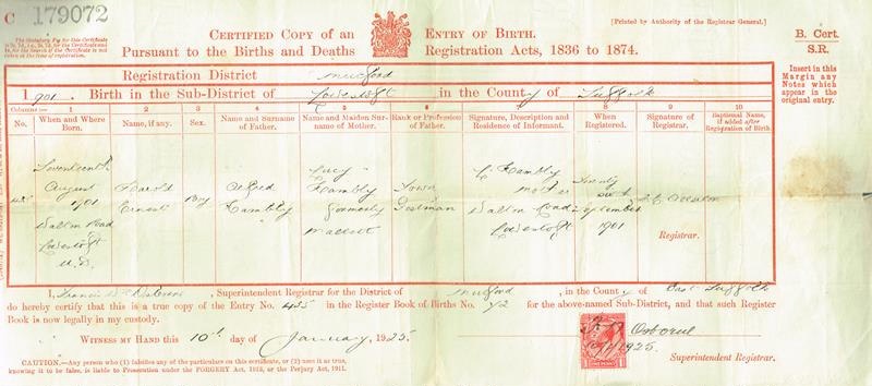 Birth Certificate; LOWMS:2004.139.2 | eHive