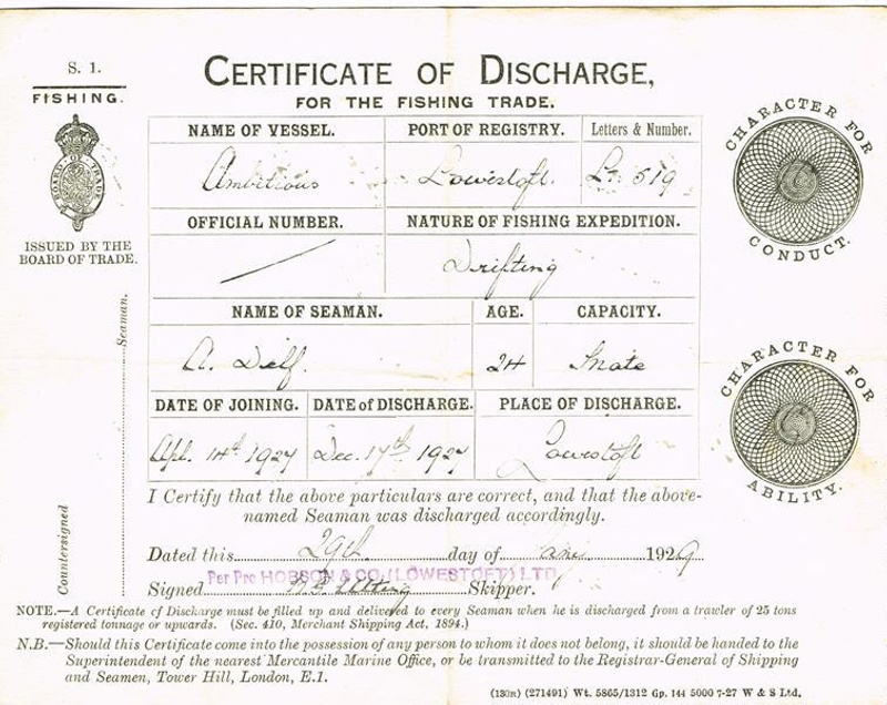 Discharge certificate; LOWMS:2015.087 | eHive