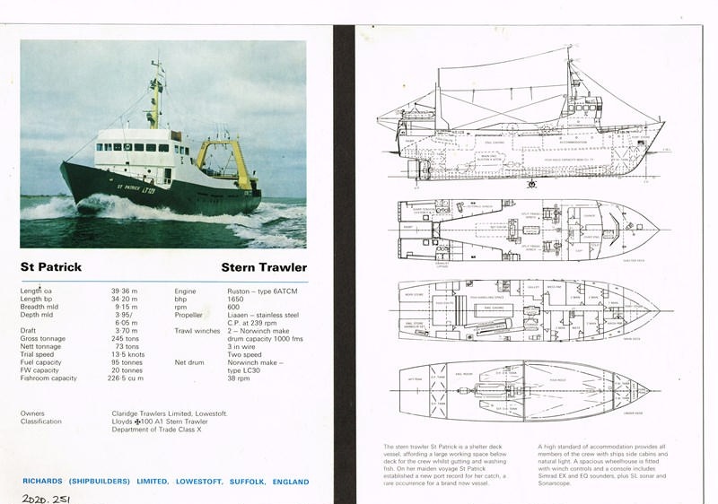 Plan - Trawler 'St Patrick' LT129; c 1975; LOWMS:2020.251 | eHive