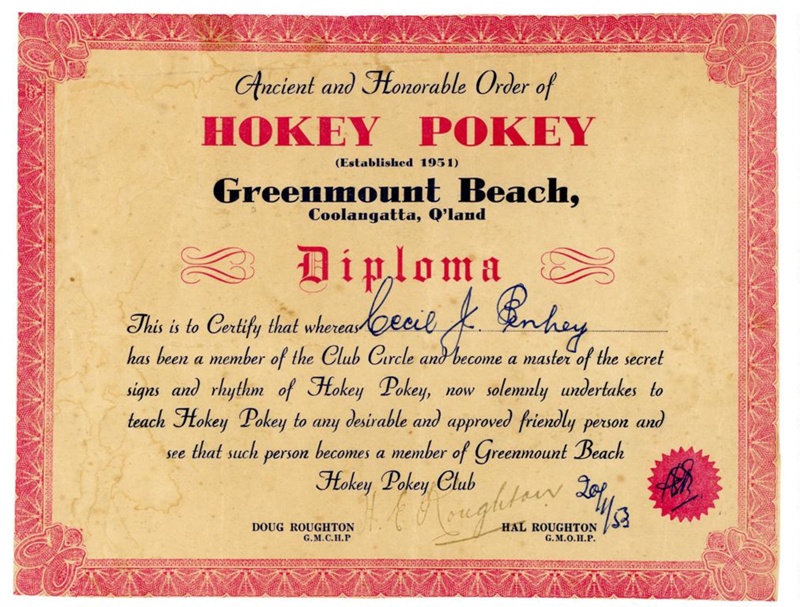Certificate; Greenmount Beach Hokey Pokey Club; 20 Jan 1953; MUS2015.64 ...