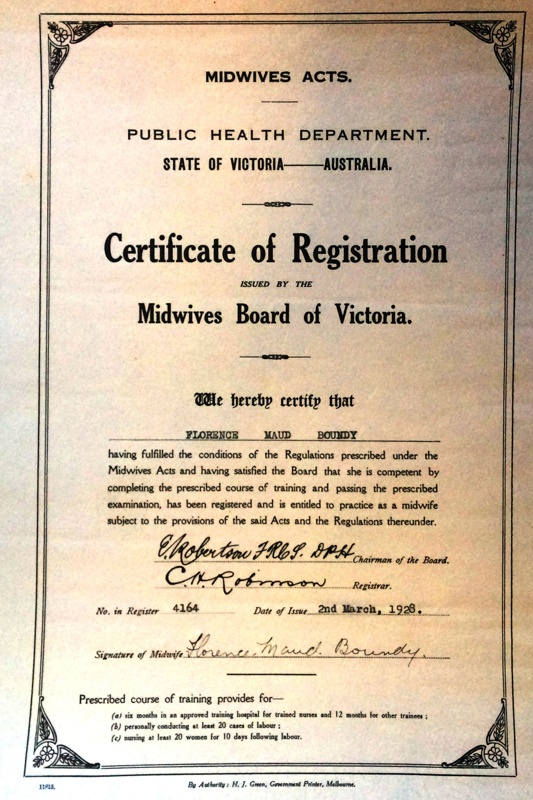 Document: Certificate of Registration belonging to Florence Maud Boundy ...