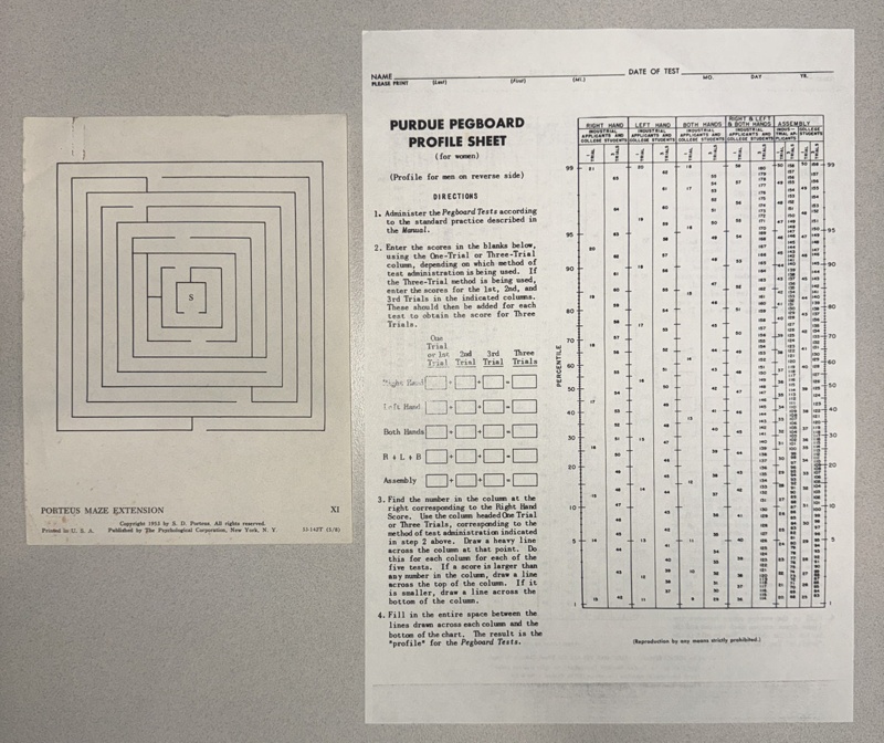 Document: Porteus Maze Extension, Purdue Pegboard Profile Sheet and ...