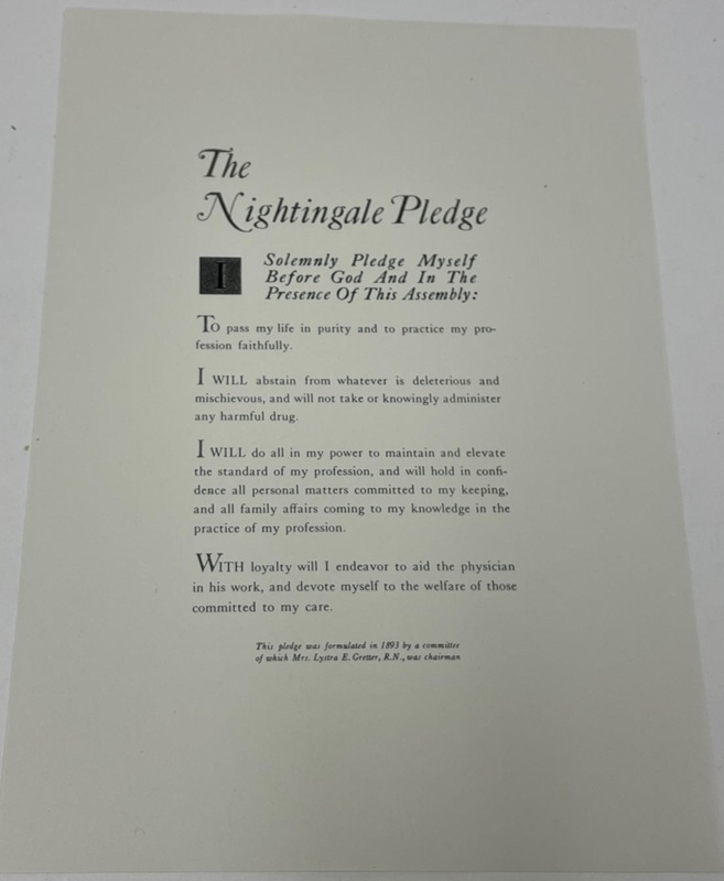 Document: The Nurses Pledge and the Nightingale Pledge; 1999; AR#17003 ...